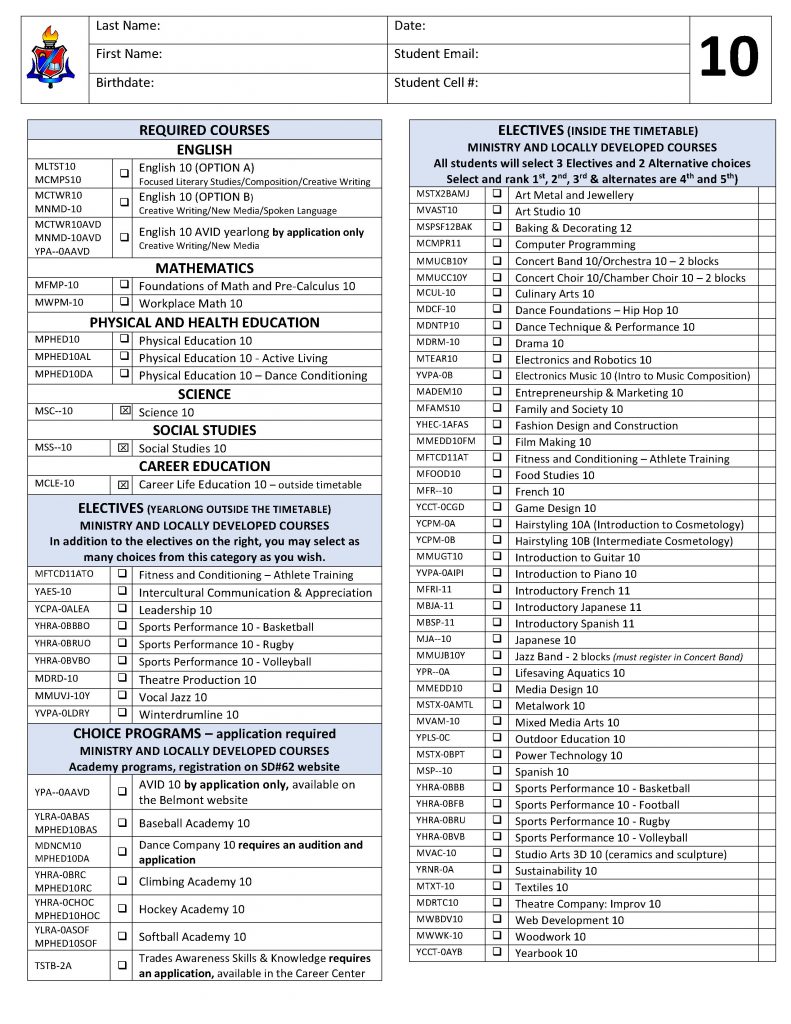Gr 10 – 12 Course Selection | Belmont